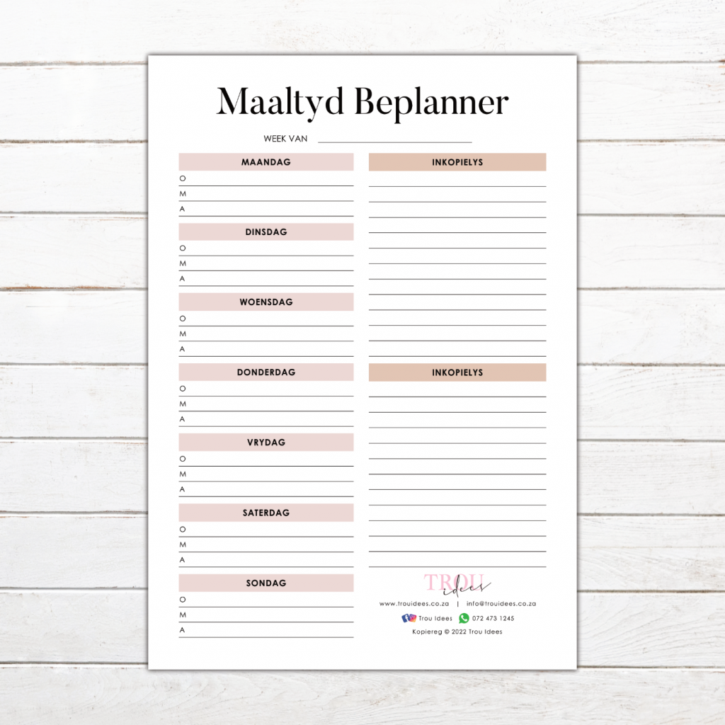 Maaltyd beplanner | Trou Idees