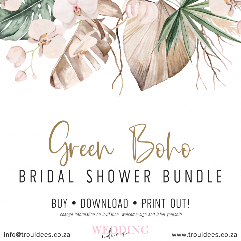 Green Boho Bridal Shower Stationery | Trou Idees